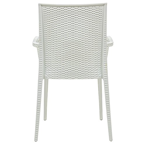 LeisureMod Hickory Weave Indoor Outdoor Patio Dining Side Armchair, Set of 2 (White)