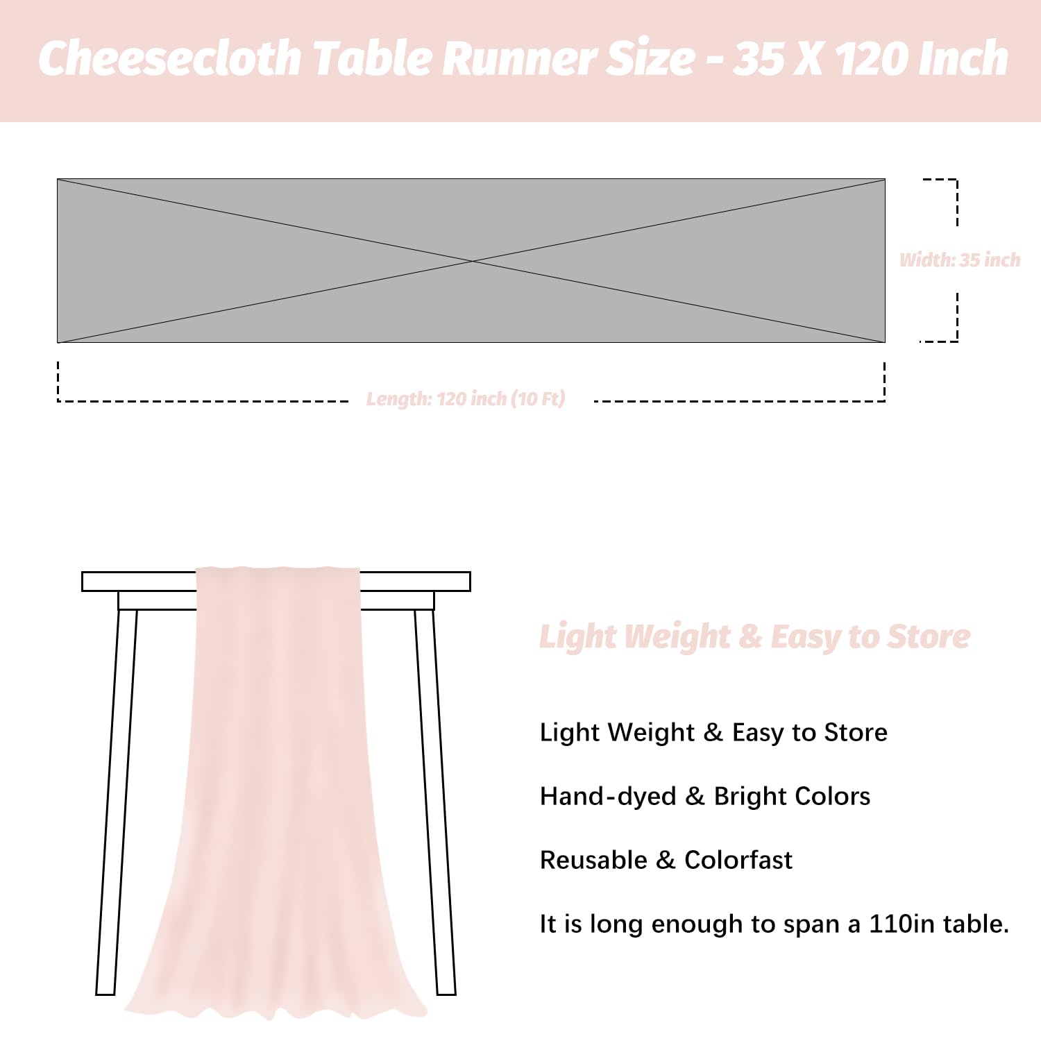 Nialnant 6 Pack Light Pink Cheesecloth Table Runner,10Ft Gauze Table Runners for Wedding Bridal Shower,Holiday Birthday Party,Easter Table Decoration