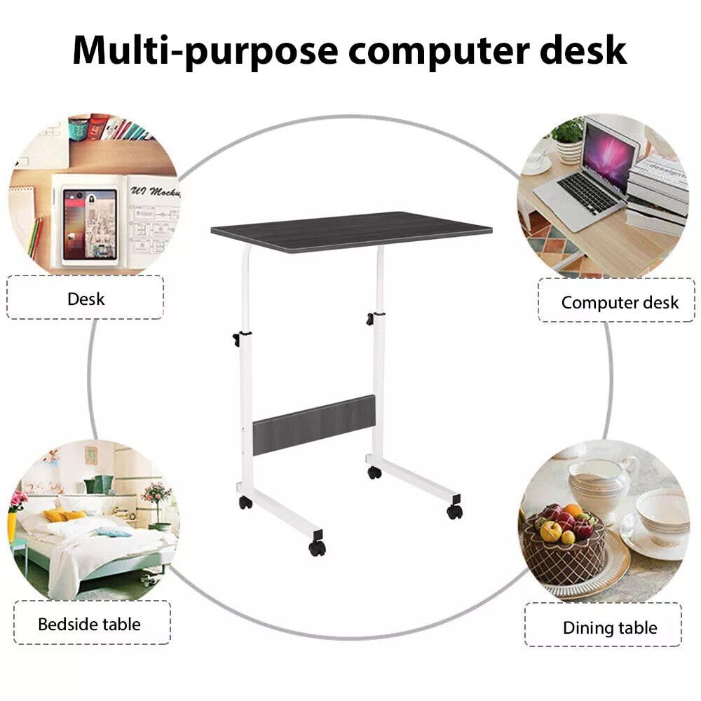 Standing Desk Adjustable Height, Mobile Laptop Desk, Portable Standing Desk with Brake Wheels, Small Standing Desk Sofa Desk for Home Office, Sofa, Laptop, Coffee, Snack, Black
