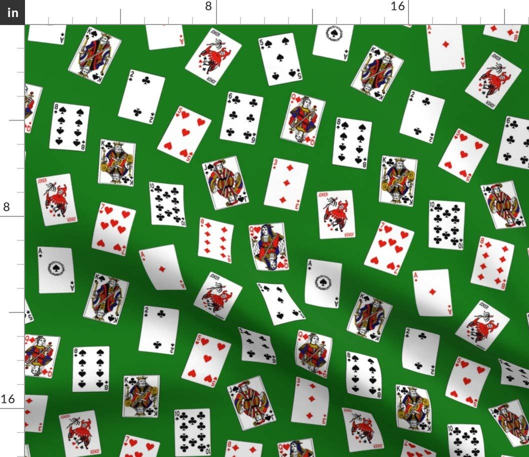 Spoonflower Fabric - Playing Cards Green Deck Card Game Poker Casino Printed on Petal Signature Cotton Fabric Fat Quarter - Sewing Quilting Apparel Crafts Decor