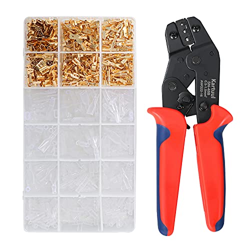 Kartuul Wire Terminal Crimping Tool Kit, AWG22-16(0.5-1.5mm²) Self-Adjusting Ratcheting Spade Connector Crimper Pliers Set with 300PCS Male and Female Spade Connectors