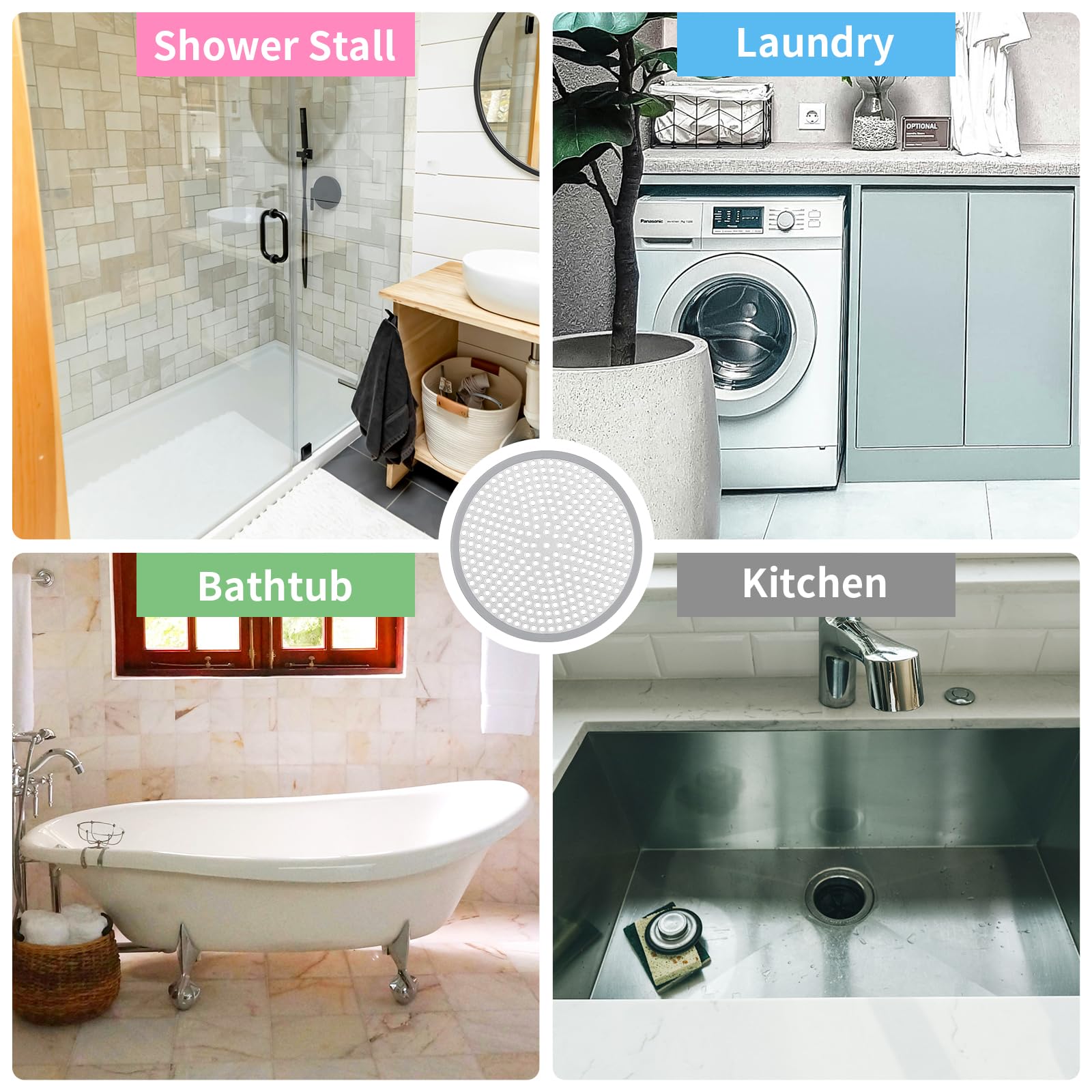 Ohtomber Shower Drain Hair Catcher - 2PCS 4.72β Shower Stall Sink Drain Cover Strainer, Stainless Steel Bathtub Hair Trap Stopper, Bathroom Floor Drain Hair Filter Screen Protector with Silicone Rim