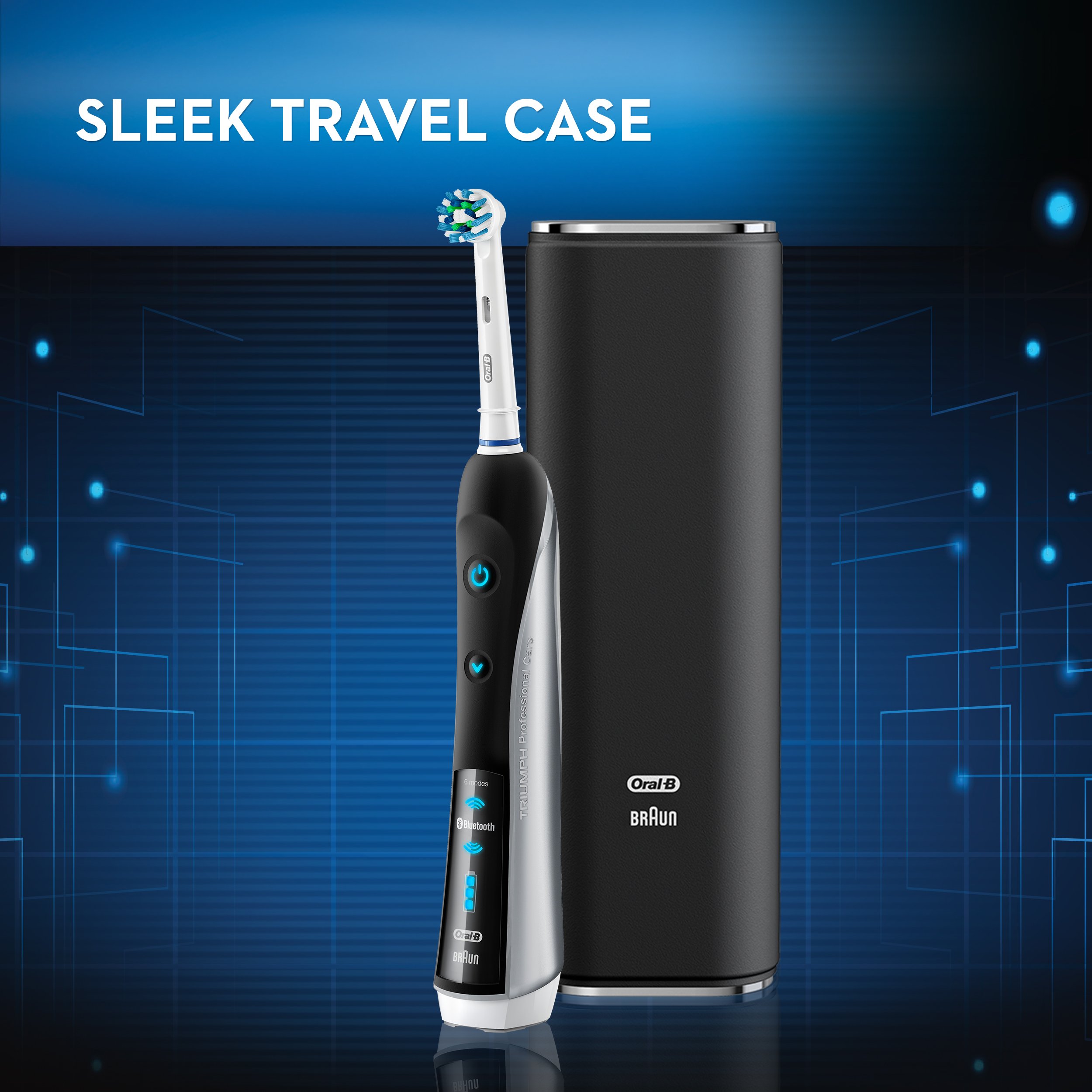 Electric Toothbrush, Oral-B 7000 SmartSeries Black Electronic Power Rechargeable Toothbrush with Bluetooth Connectivity Powered by Braun , 8 Piece Set