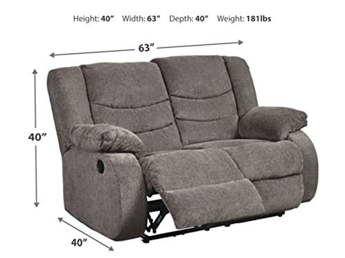 Signature Design by Ashley Tulen Modern Manual Pull Tab Reclining Loveseat, Dark Gray