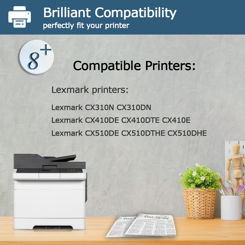 Leize Compatible CX310 Toner Cartridge use for Lexmark CX310N CX310DN CX410DE CX410DTE CX410E CX510DE CX510DTHE CX510DHE Printer Replacement for 80C1SK0 80C1SC0 80C1SM0 80C1SY0 Ink (KCMY-4 Pack)