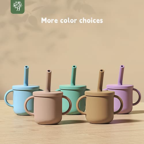 Hippywell 100% Silicone Baby Straw Cup, Baby and Toddler Training Cup with Lids and Non-Slip Handles, Silicone Training Cup with Straw, 5Oz Straw Training Cup, 6+ Months, Green