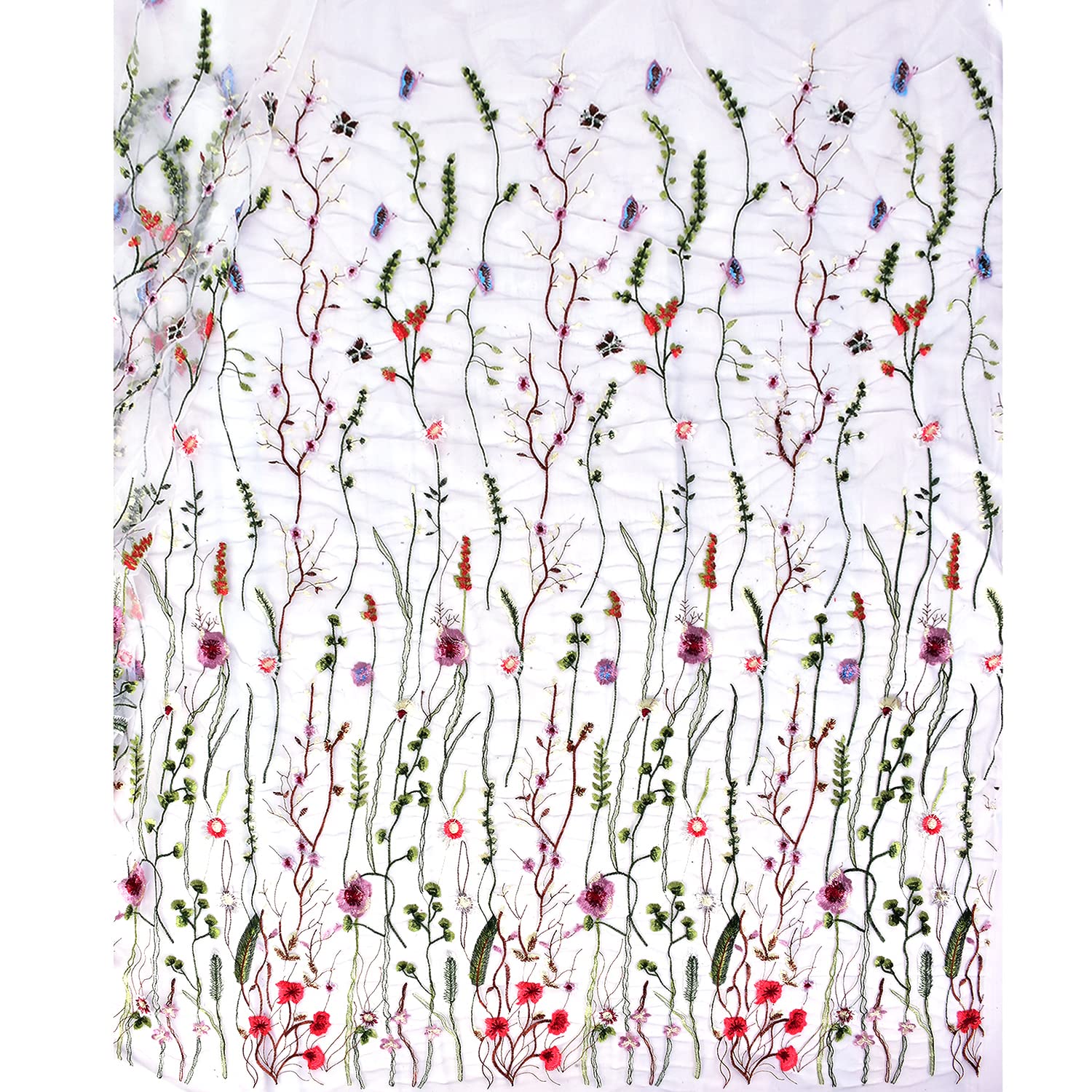 TUIUSTU Lace Fabric, Length 71.6" Width 59" 2Yard Colorful Floral White Lace Fabric by The Yard for Dresses, Flower Elegant Sewing Lace Fabric for DIY Dress Sewing Wedding