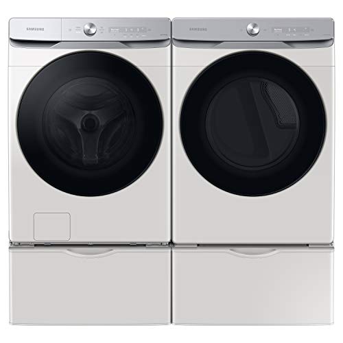 SAMSUNG 27-Inch Washer Dryer Pedestal Stand w/ Pull Out Laundry Storage Drawer, Stainless Steel, WE402NE/A3, Ivory