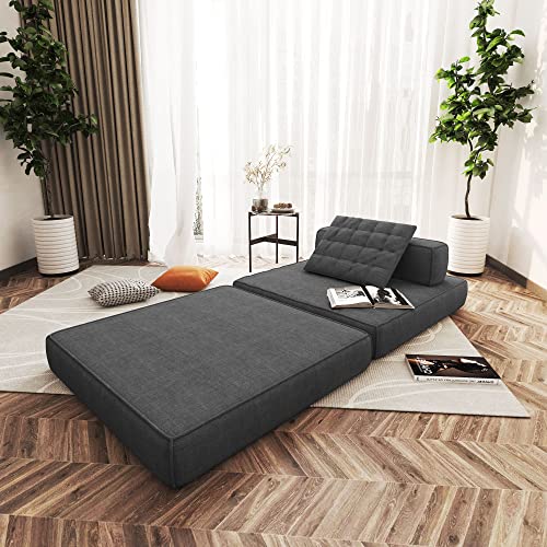 ORRD Modular Fold Sofa Bed, Modern Linen Convertible Sleeper 2 Seater Sectional Couch Tufted Sofa Floor Couch Padded Cushion for Living Room, Bedroom (Grey)