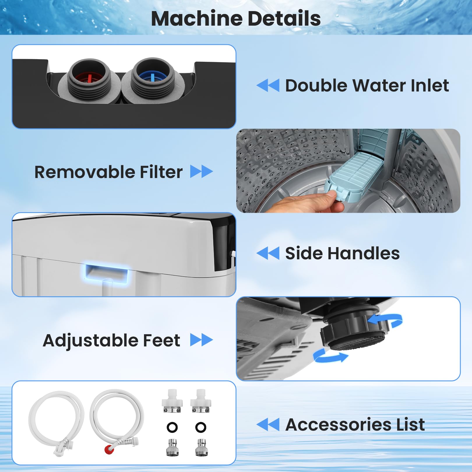 Nictemaw Portable Washing Machine 20Lbs, 2.8Cu.ft Full Automatic Portable Washer with 4 Wash Programs 4 Water Levels 3 Water Temp & Drain Pump, Portable Washer Dryer Combo for Home, RV, Dorm