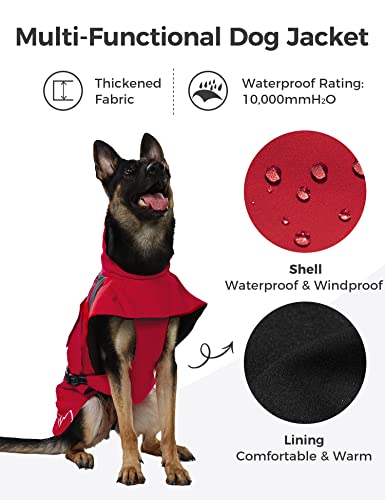 Wantdo Large Dog Padded Rain Jacket Waterproof Warm Winter Jacket Refletive Size 23 Red