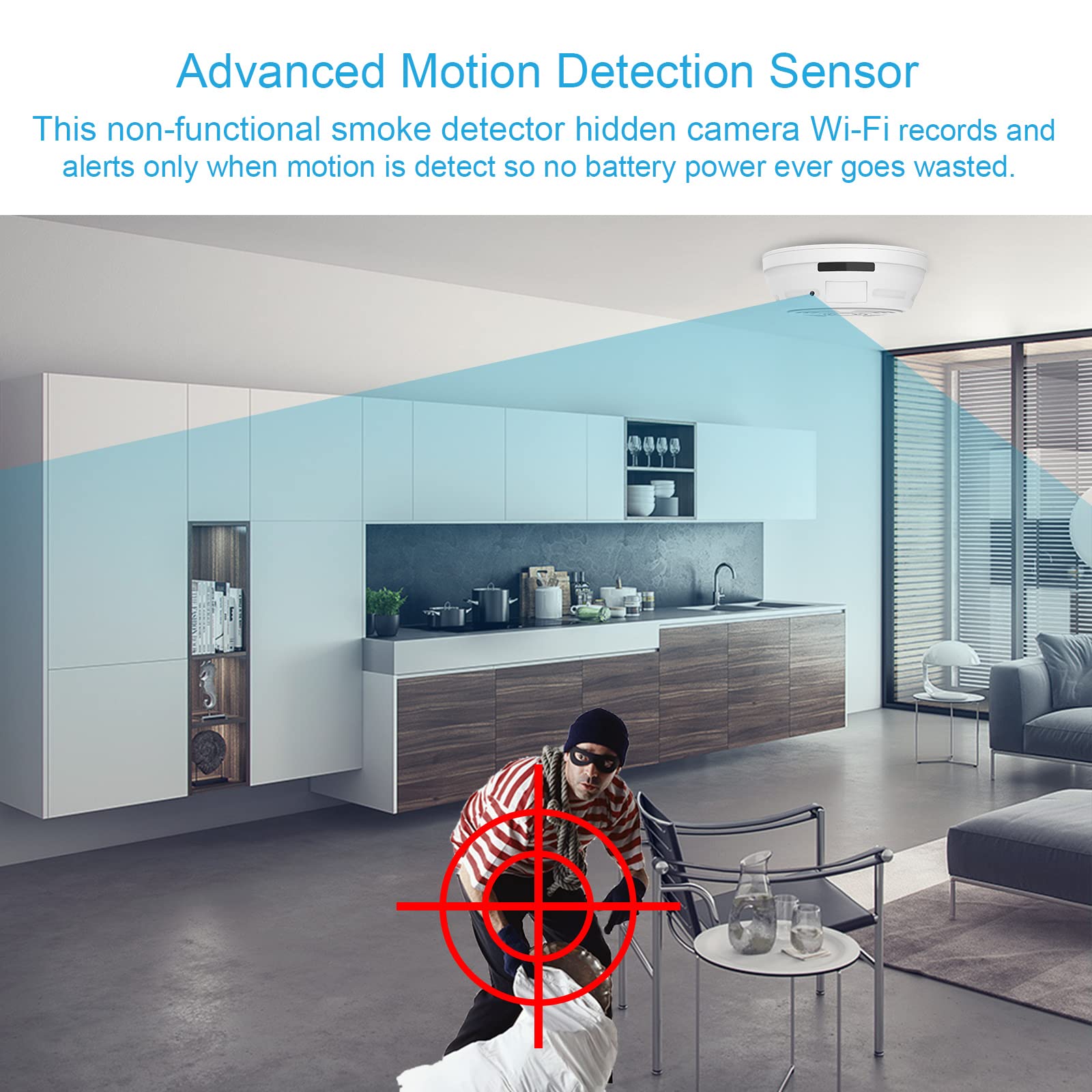 Hidden Camera,Smoke Detector Security Camera with Night Vision Motion Detection,1080P Security Cameras Indoor Wireless, Nanny WiFi Cam, 180 Days Battery Power Instant Alerts Real-Time View Nanny Cam