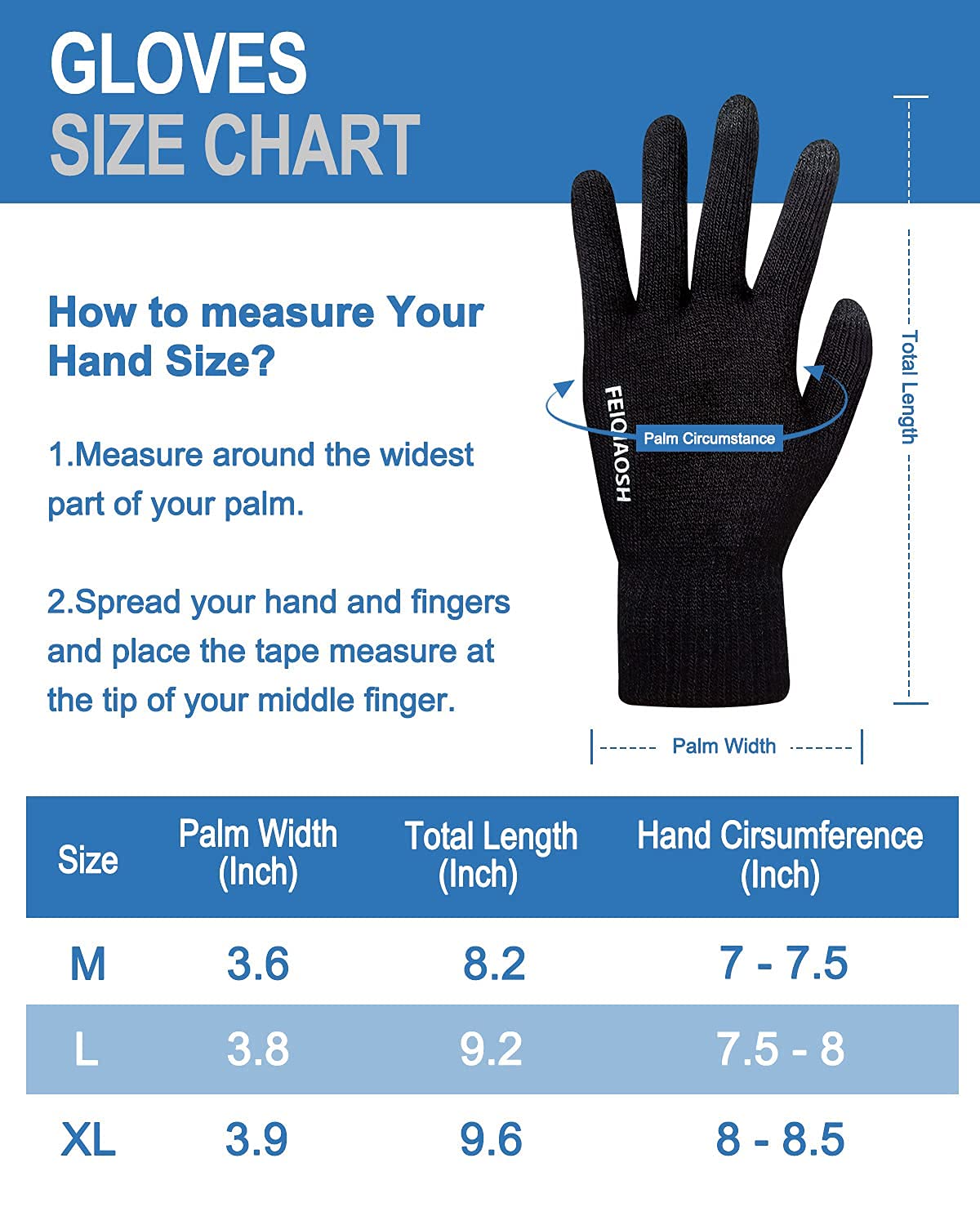 FEIQIAOSH Winter Gloves for Men Women, Upgraded Touch Screen Anti-slip Warm Gloves - Thermal Soft Knit Lining, Elastic Cuff