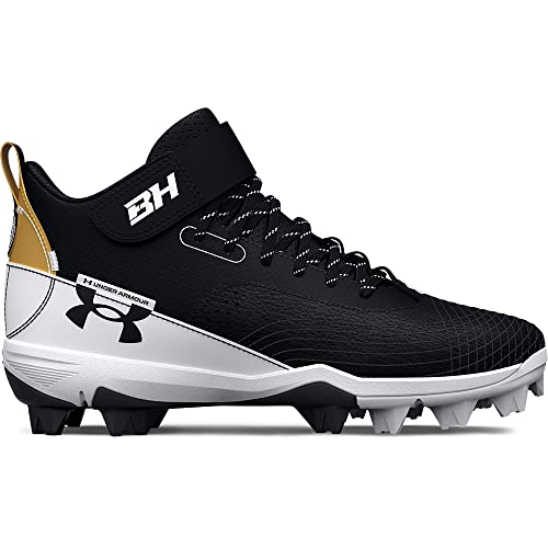 Under Armour Boys' Little Kid Harper 7 Mid Junior Rubber Molded Baseball Cleat, (001) Black/White/Black, 2