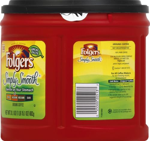 Folgers Simply Smooth Mild Roast Ground Coffee, 31.1 Ounces
