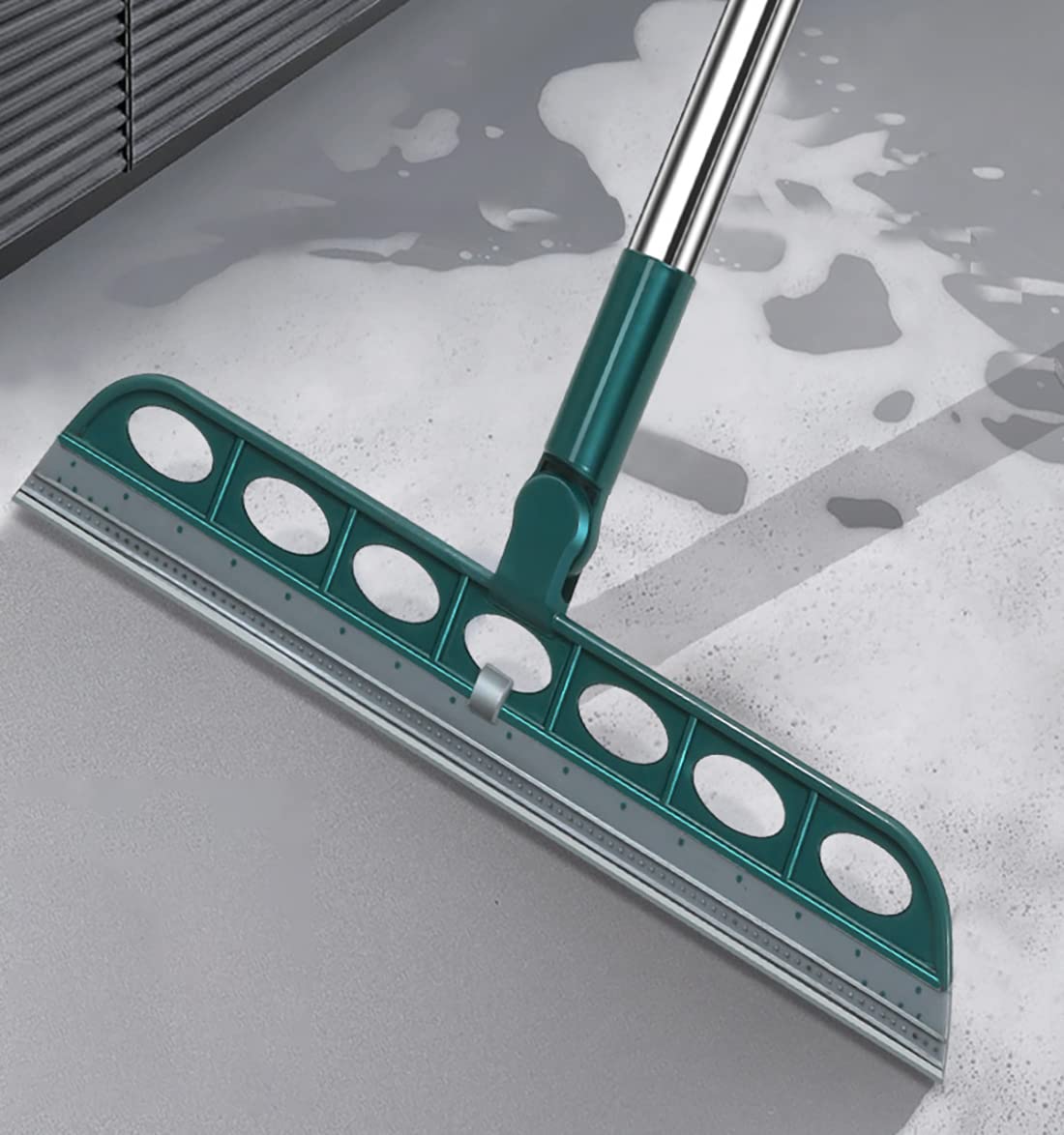 Magic Broom Sweeping Brush Multifunction Magic Broom Sweeper, Squeeze Silicone Broom Sweeping, Detachable Floor Squeegee Glass Wiper for Bathroom Window Bathroom Kitchen Tile Cleaning (Dark Green)