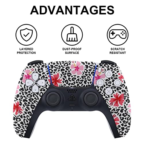 Hibiscus Flowers with Leopard Print - 副本 Full Protective Skin Cover Design Wrap Decal Sticker Compatible with PS5 Digital Edition Console and Controller