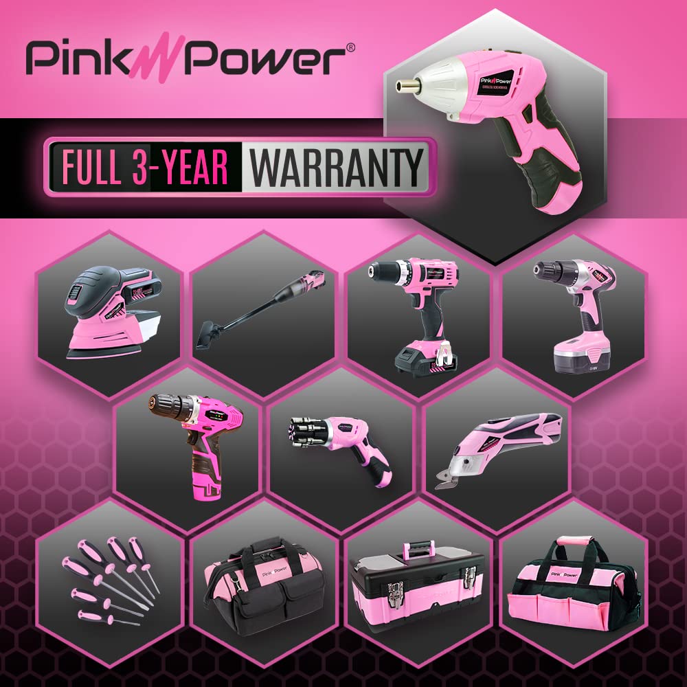 Pink Power Cordless Screwdriver Set - 3.6V Electric Screwdriver Rechargeable Screw Gun Kit - Automatic Mini Pink Drill Set for Women - Portable Small Drill Battery Powered Screwdriver LED Light