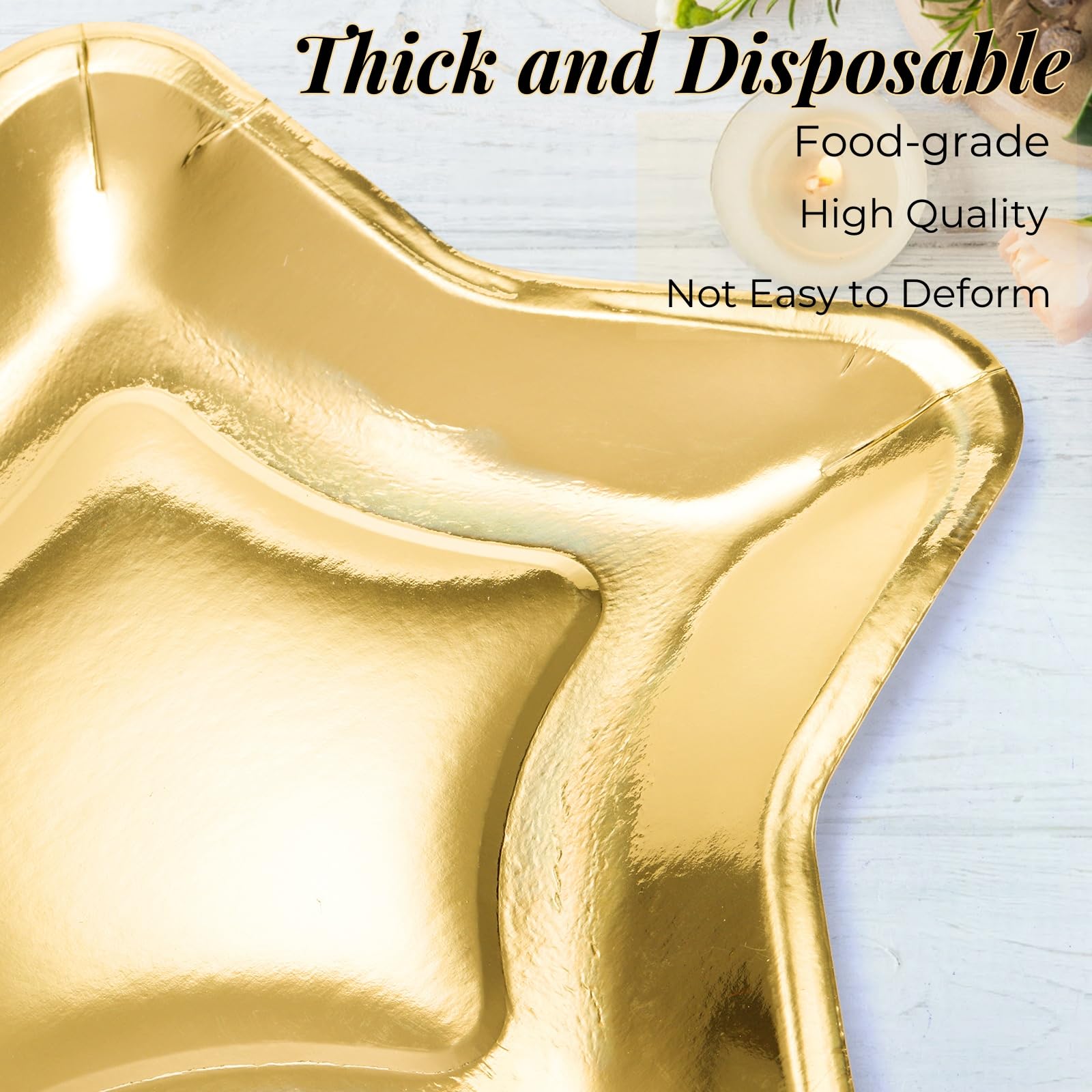 Tlence 100PCS Star Shape Paper Plates, 9.5 Inches Disposable Pentagram Dinnerware, Gold Twinkle Star Paper Tableware Set for Dessert, Birthday Graduation Wedding Halloween Christmas Supplies