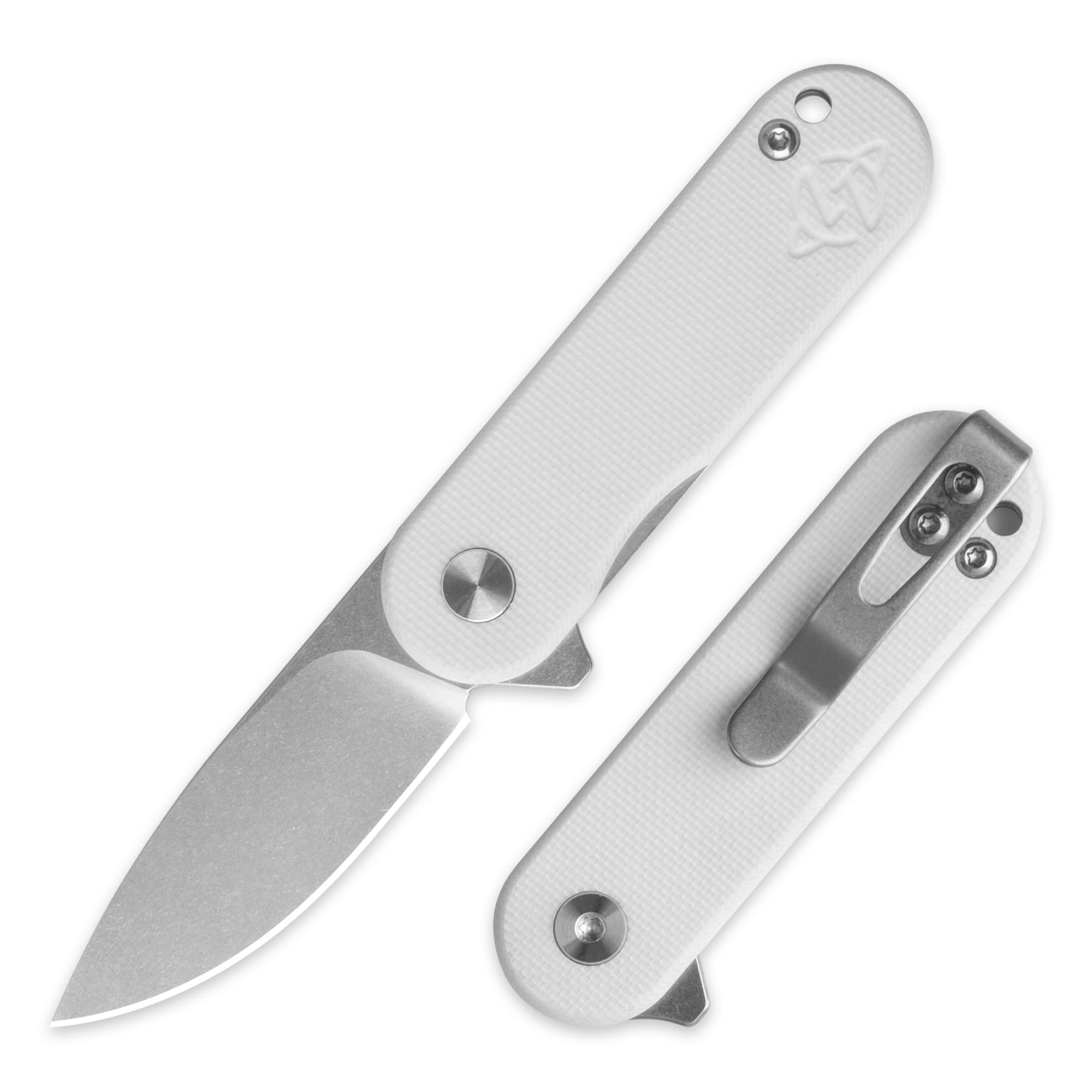 OLITANS G048 Mini Folding Knife 1.93" D2 Blade White G10 Handle, Small Folding Knife with Deep Carry Pocket Clip For EDC(White)