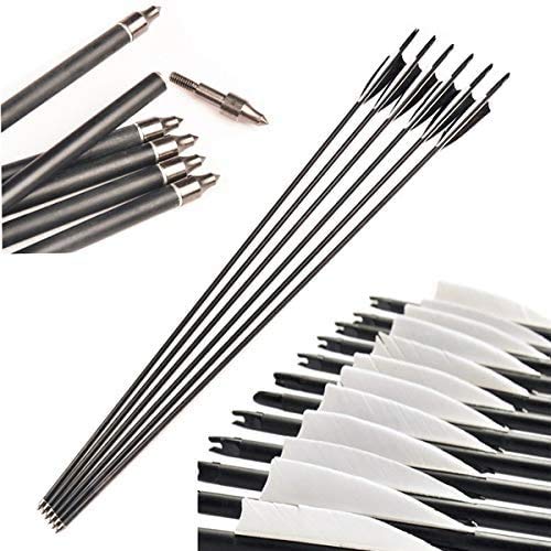 EROCK Carbon Shaft Archery Arrows 32inch with Black-White True Feather Spine 500 for Recurve Compound Bow Hunting Shooting Target Practice (6 Pack)