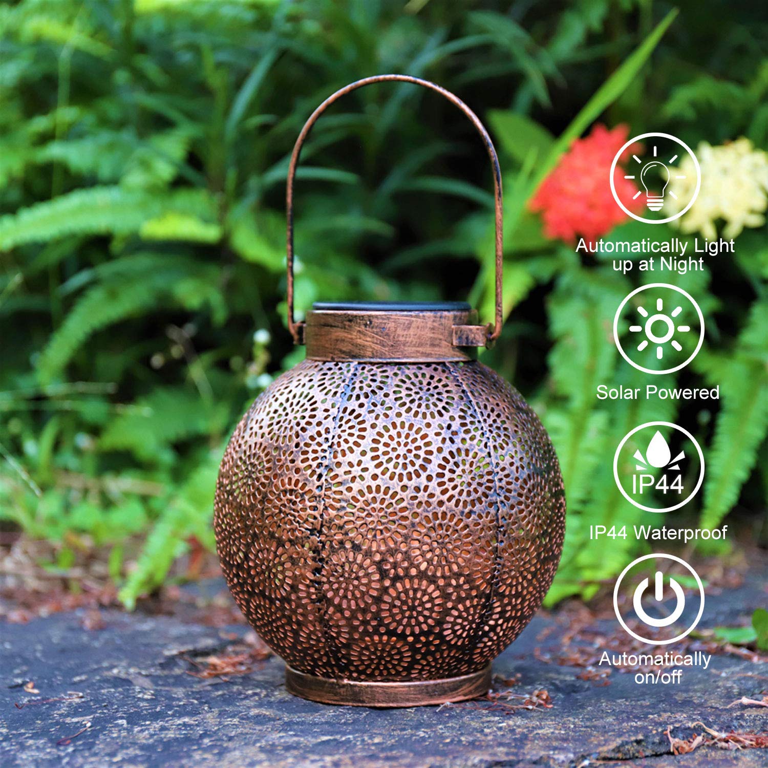EXCMARK 2 Pack Solar Lanterns Outdoor Hanging Lights Decorative, Solar Outdoor Decorations for Patio Garden Yard Porch and Tabletop.