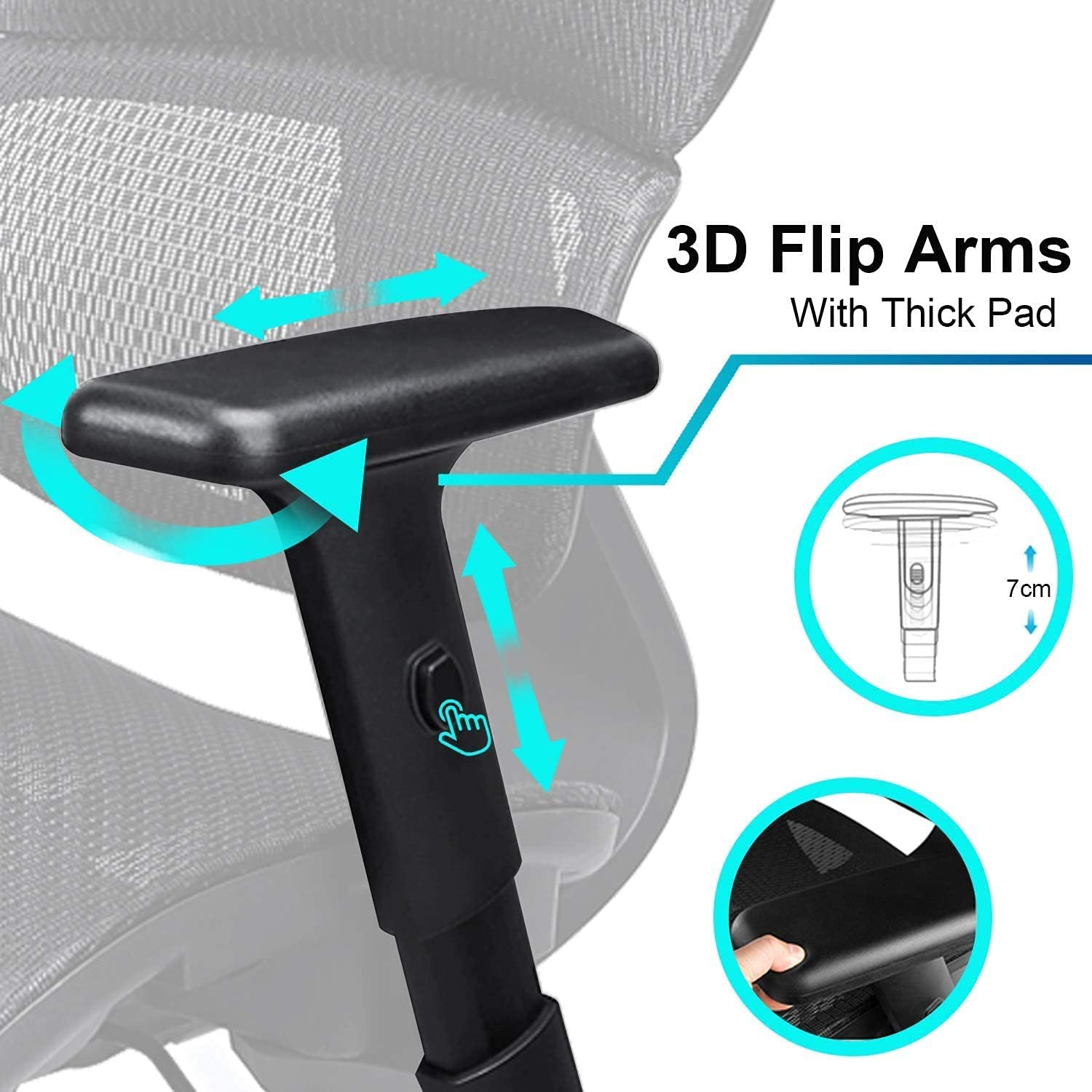 Ergonomic Office Chair High Back Adjustable Height Rolling Swivel Computer Task Chair Reclining Breathable High-Density Mesh Desk Chair with Flip-Up Armrest Rotate Headrest Back Support,Black(300lbs)