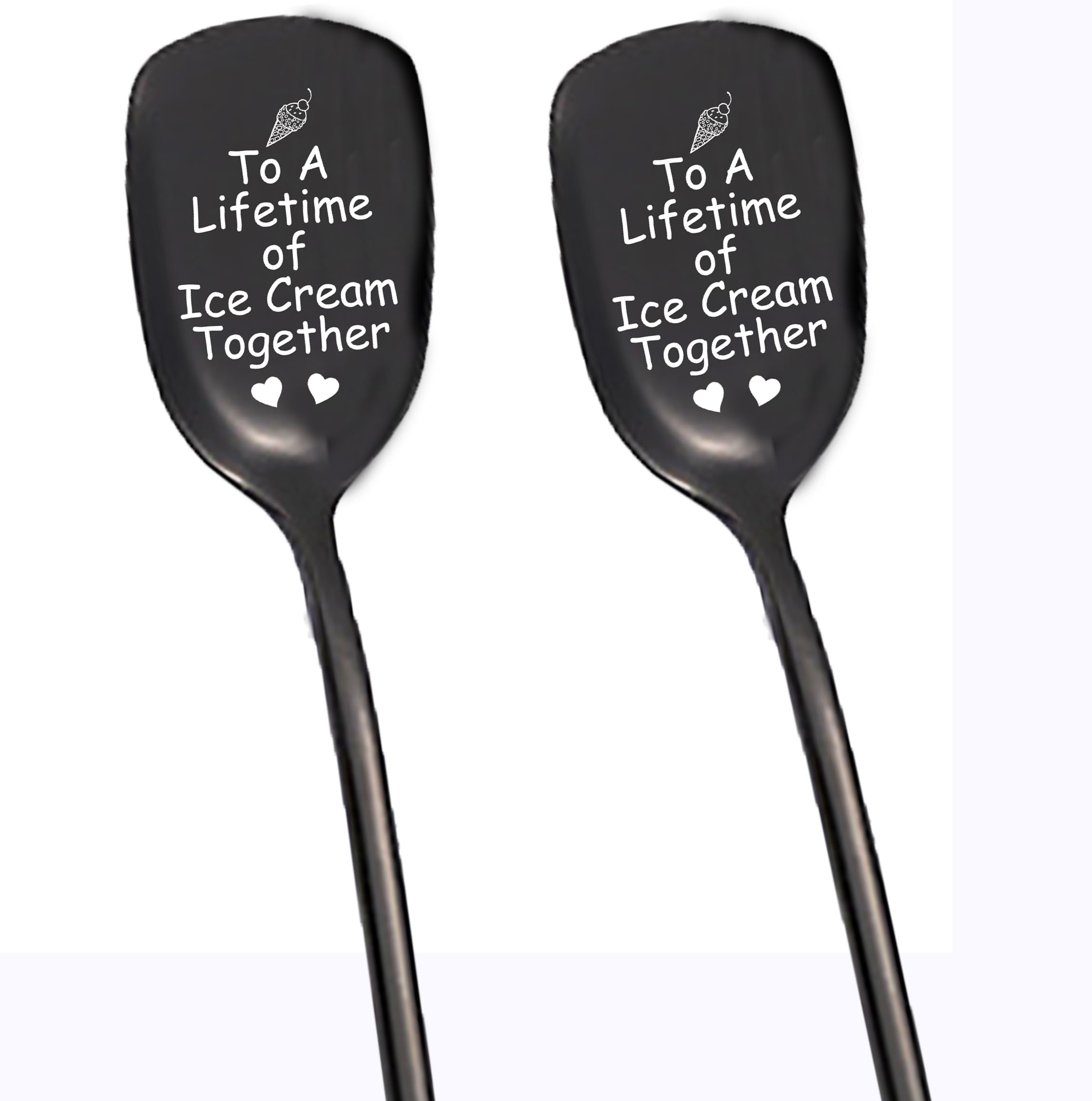 To A Lifetime of Ice Cream Together Gifts For Couple, 2PCS Spoon Christmas Wedding Gifts For Couple,Anniversary Birthday Valentine’s Day Gifts For Lover,Unique Wedding Engagement Gifts (BLACK)