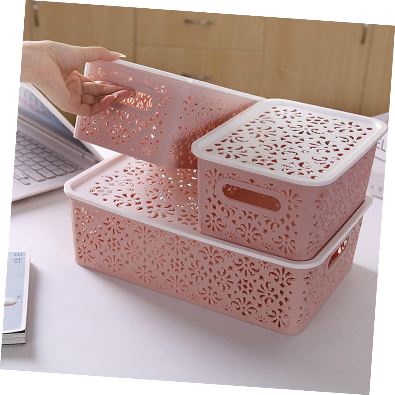 MAGICLULU 3pcs Desktop Storage Box Small Plastic Containers with Lids Storage Boxes with Lids Plastic Storage Bin Plastic Containers with Lids for Storage Plastic Storage Boxes Plastic Boxes