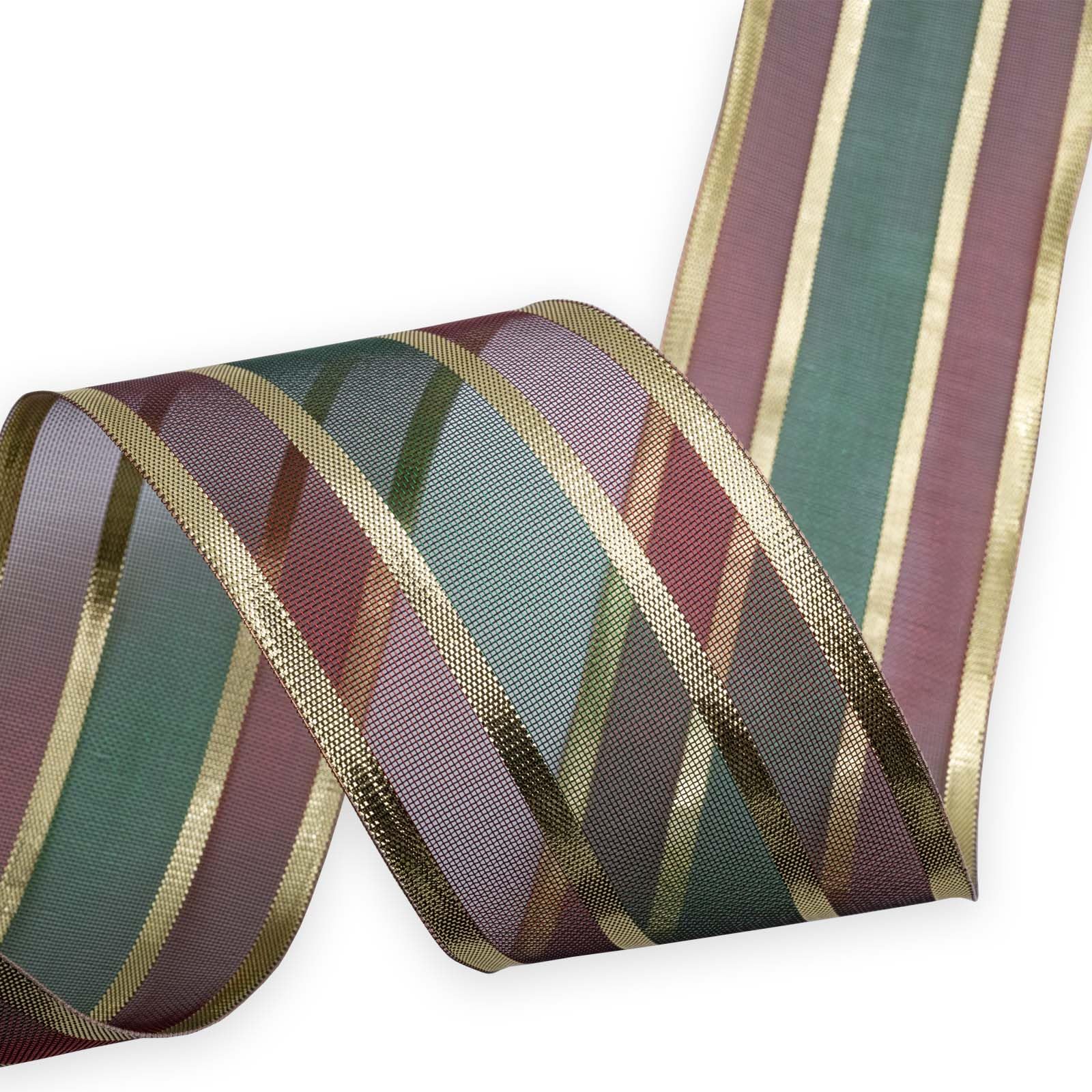 XMRIBBON Metallic Christmas Wired Ribbon Gold Red Green Striped Ribbon - 2 1/2" x 10 Meters,for Gift Wrapping, Tree Topper, Garland, Wreath