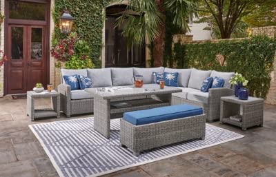 Signature Design by Ashley Naples Beach Contemporary Outdoor Rectangle Multi-Use Table, Light Gray