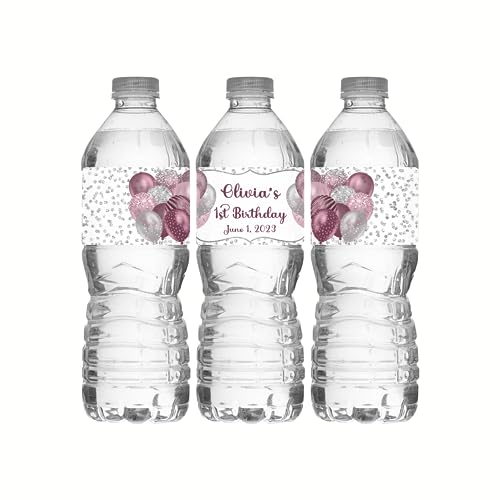 Personalized Water Bottle Labels, Birthday Party Favors, Balloon Design, Pack of 25 Peel and Stick Waterproof Wrappers