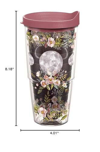 Tervis Floral Moon Phases Made in USA Double Walled Insulated Tumbler Travel Cup Keeps Drinks Cold & Hot, 24oz, Quartz