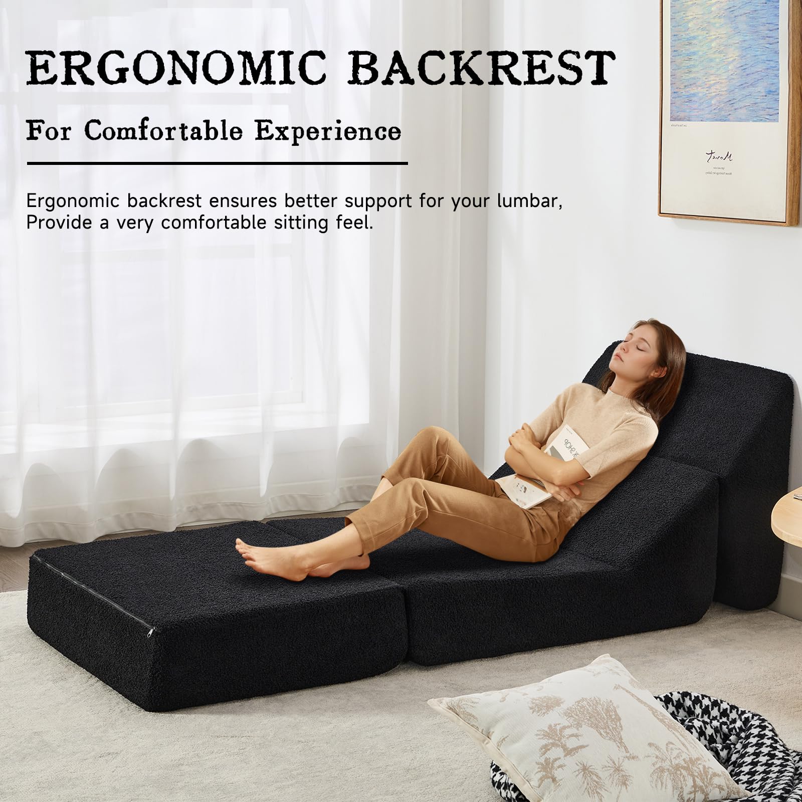 SUKIDA Folding Couch Convertible Sofa Bed Lounger Folding Sleeper Sofa Floor Lazy Sofa, High-Density Memory Foam Sleeper for Living Room Bedroom Guest Room Home Office Playroom