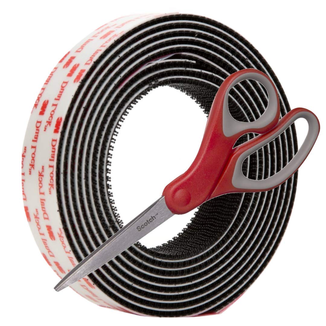 Dual Lock Reclosable Fastener 250 Black, 1 in x 10 Ft with Bonus 1428 Multi Purpose Scissors