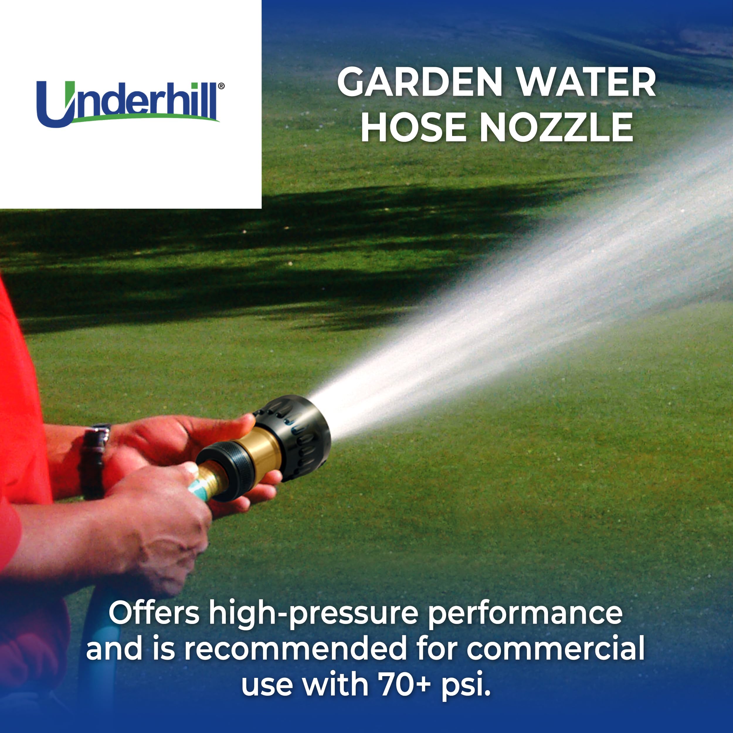 Underhill Magnum UltraMAX Premium PRO Series-TurboShift ¾ Inch Garden Water Hose Nozzle, Sprayer, Jet, Metal and Rubber, Adjustable, NG650-DFH-75