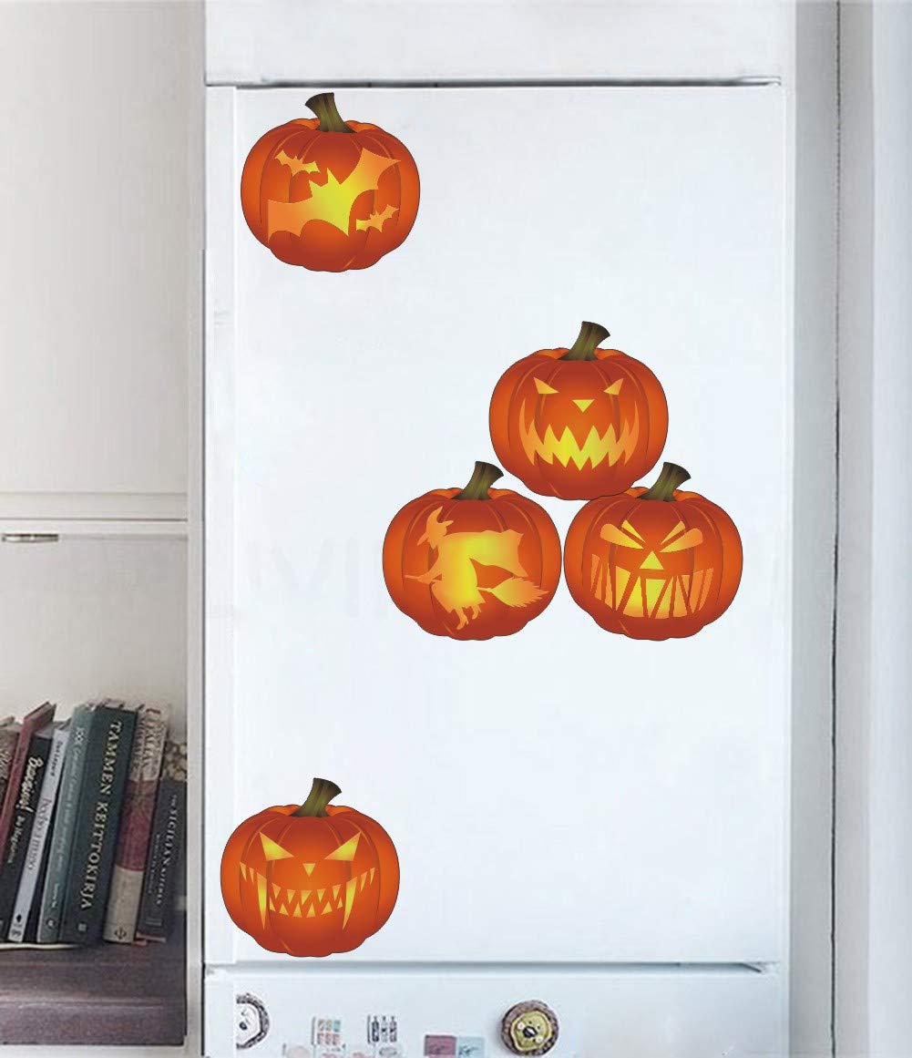 TOARTi Halloween Pumpkin Decal Set of 10, Creative Pumpkin Face Stickers for Home Decor, Halloween Party Theme Kitchen Wall Art Murals, Thanksgiving Party Decoration,Orange