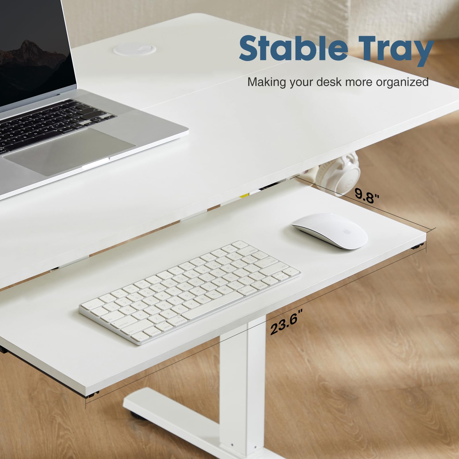 DUMOS Electric Height, 55 x 24 Inches Ergonomic Adjustable Memory Preset, Computer Stand Up Desk Suitable for Home Office, White, 55 x 24-Keyboard Tray