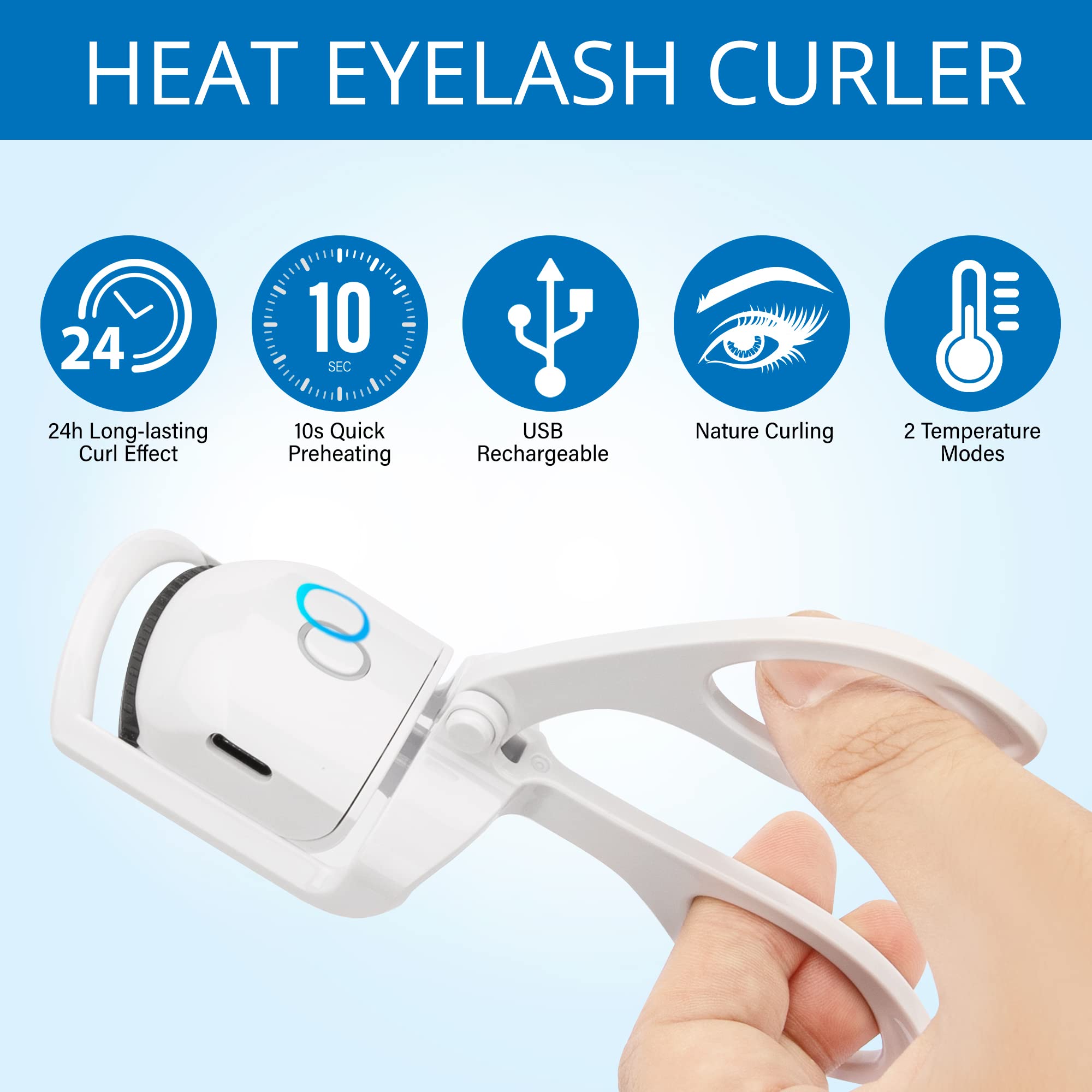 irreshine Heated Eyelash Curlers, Heated Eyelash Curler, Eyelash Curlers, Rechargeable Electric Eyelash Curler, Long-Lasting Heated Lash Curler for Natural Lashes, Handheld Eyelash Heated Curler