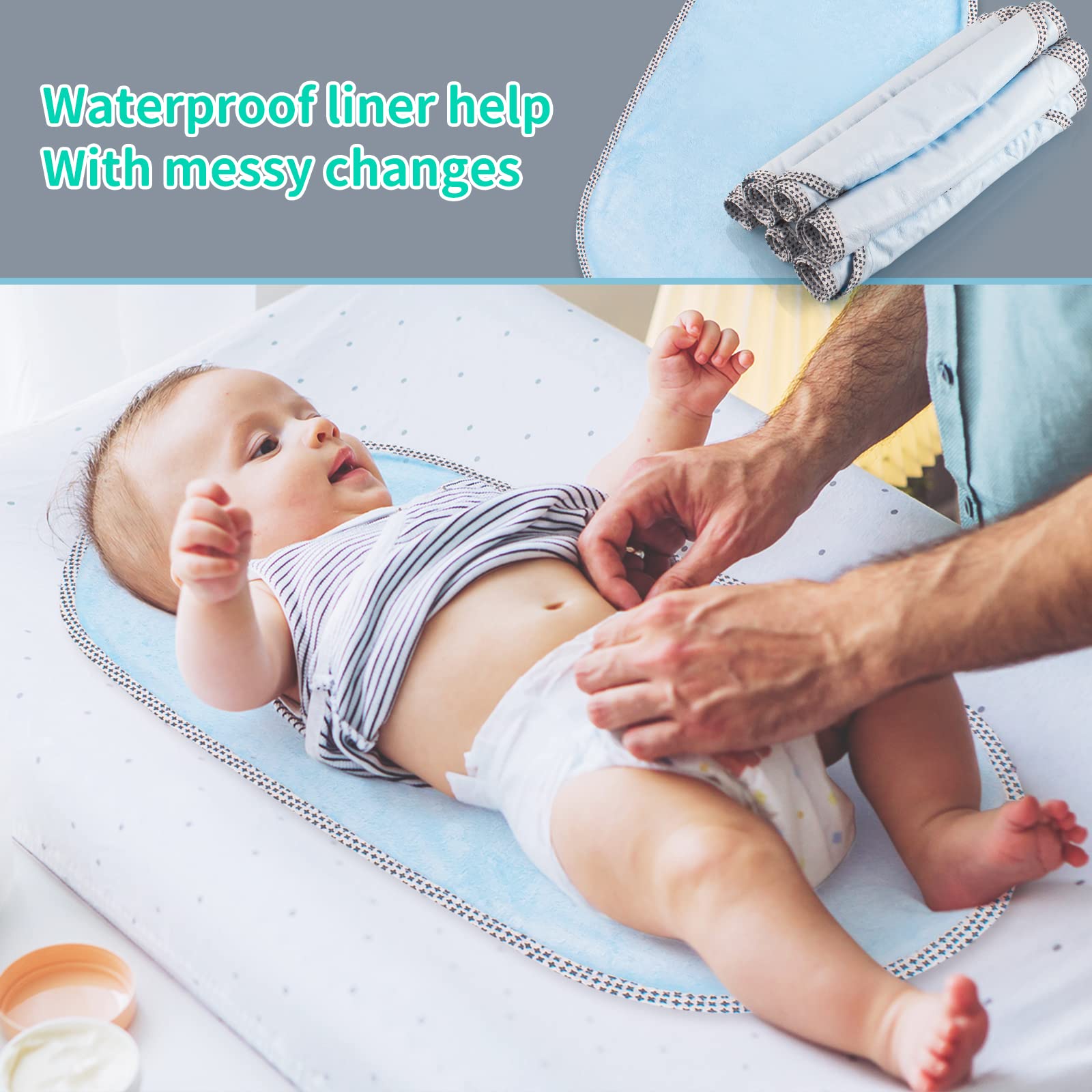 Waterproof Changing Pad Liners 6 Packs,Washable Reusable Changing Pad Liners,Portable Soft Baby Changing Table Liners for Boys Girls,23.6"x 11.8"Blue