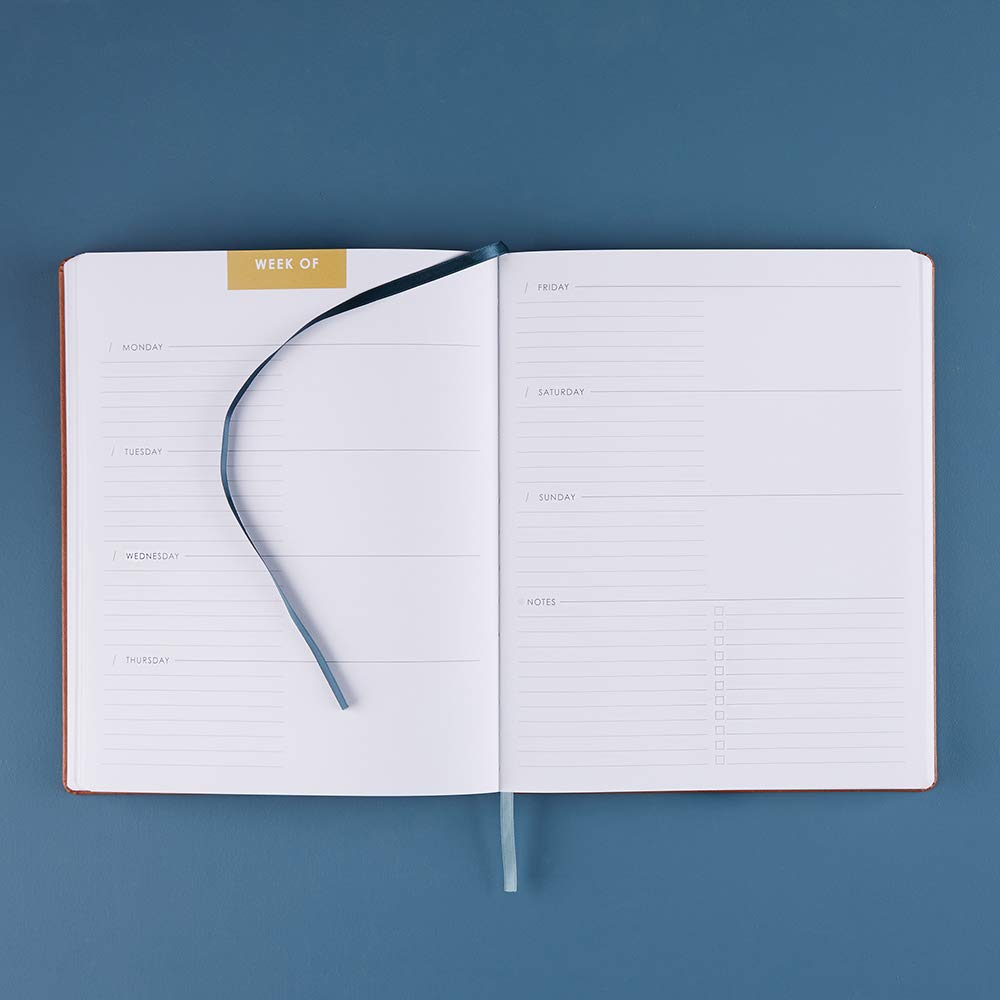 Erin Condren 12 Month Undated Softbound Focused Planner 8x10 - Camel Colored Cover, Layflat Design, College Ruled Lined & Dot Grid Note Pages, Monthly & Weekly Planning Spreads