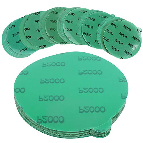 LotFancy 6 Inch PSA Sanding Discs with Tabs, 30PCS 400 600 800 1000 1500 2000 Grit Self Adhesive Wet Dry Green Film Sandpaper Assortment, Random Orbital Sander Fine Grit Sand Paper