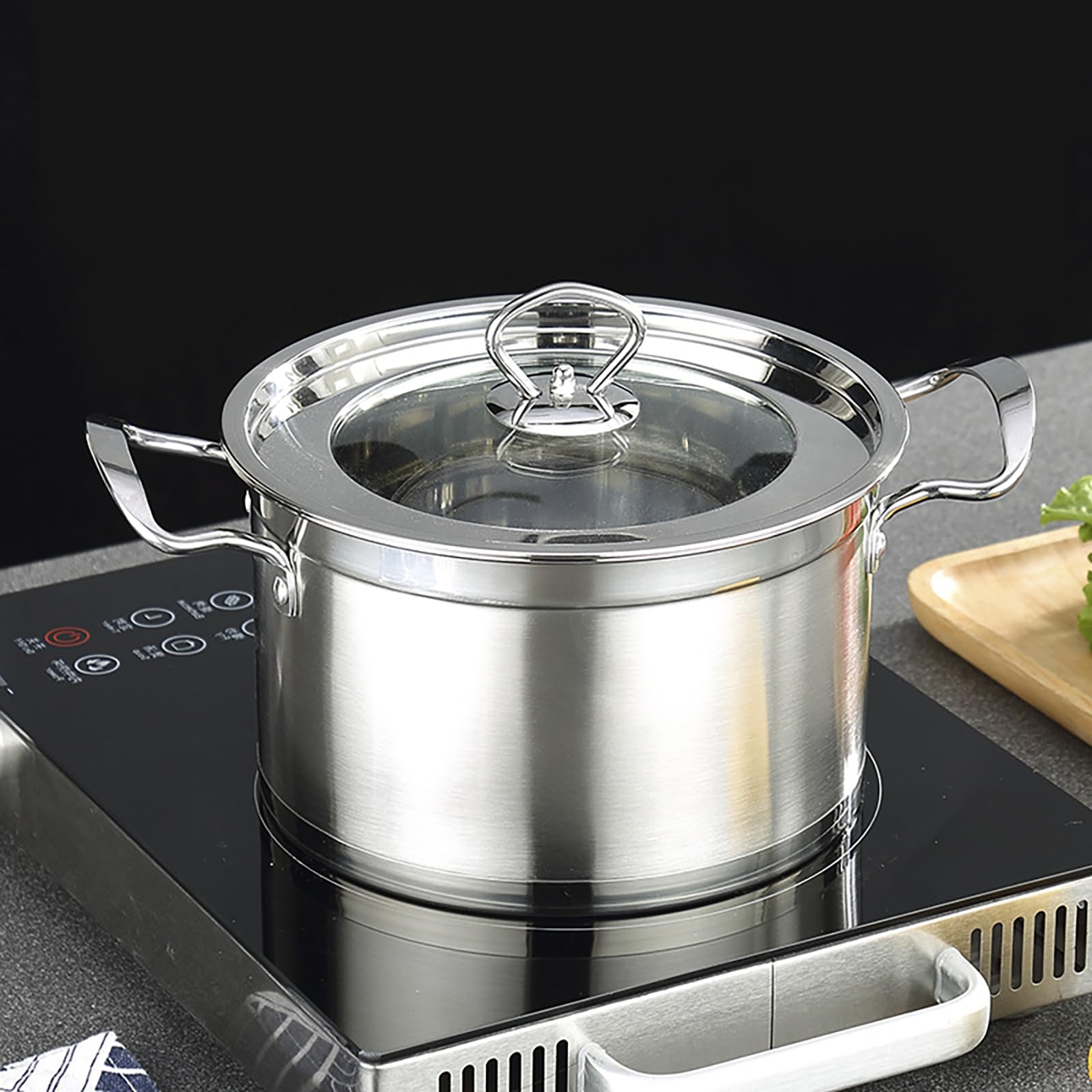 STOCKPOT Soup Pot with Lid - Stainless Steel pots, Cooking Pot, Stock Pot with Visible Lid, Small Pots for Cooking - 4 Quart