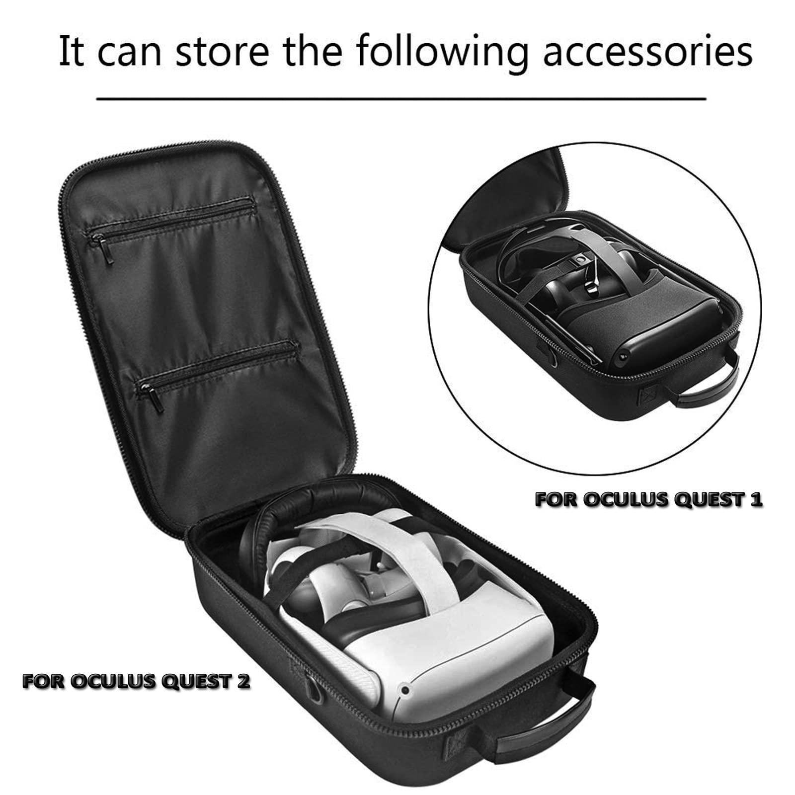 Esimen Fashion Travel Case for Oculus Quest 2, Quest 1, Elite Strap Grip Link Cable Accessories Carrying Case (Black)