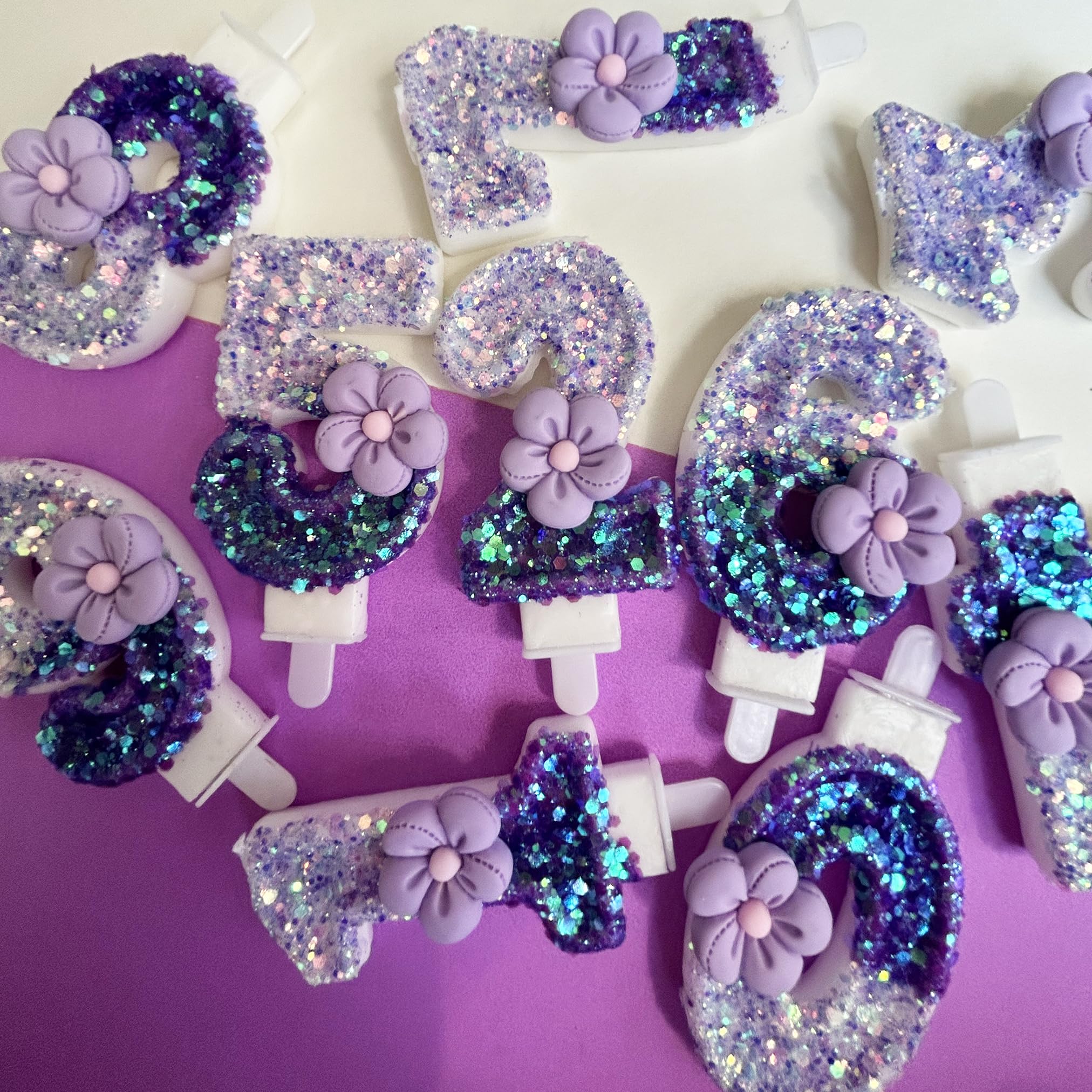 Number 5 Candles,Purple Flower Number Birthday Candles for Cake Purple Number Candle Creating a Romantic and Warm Atmosphere