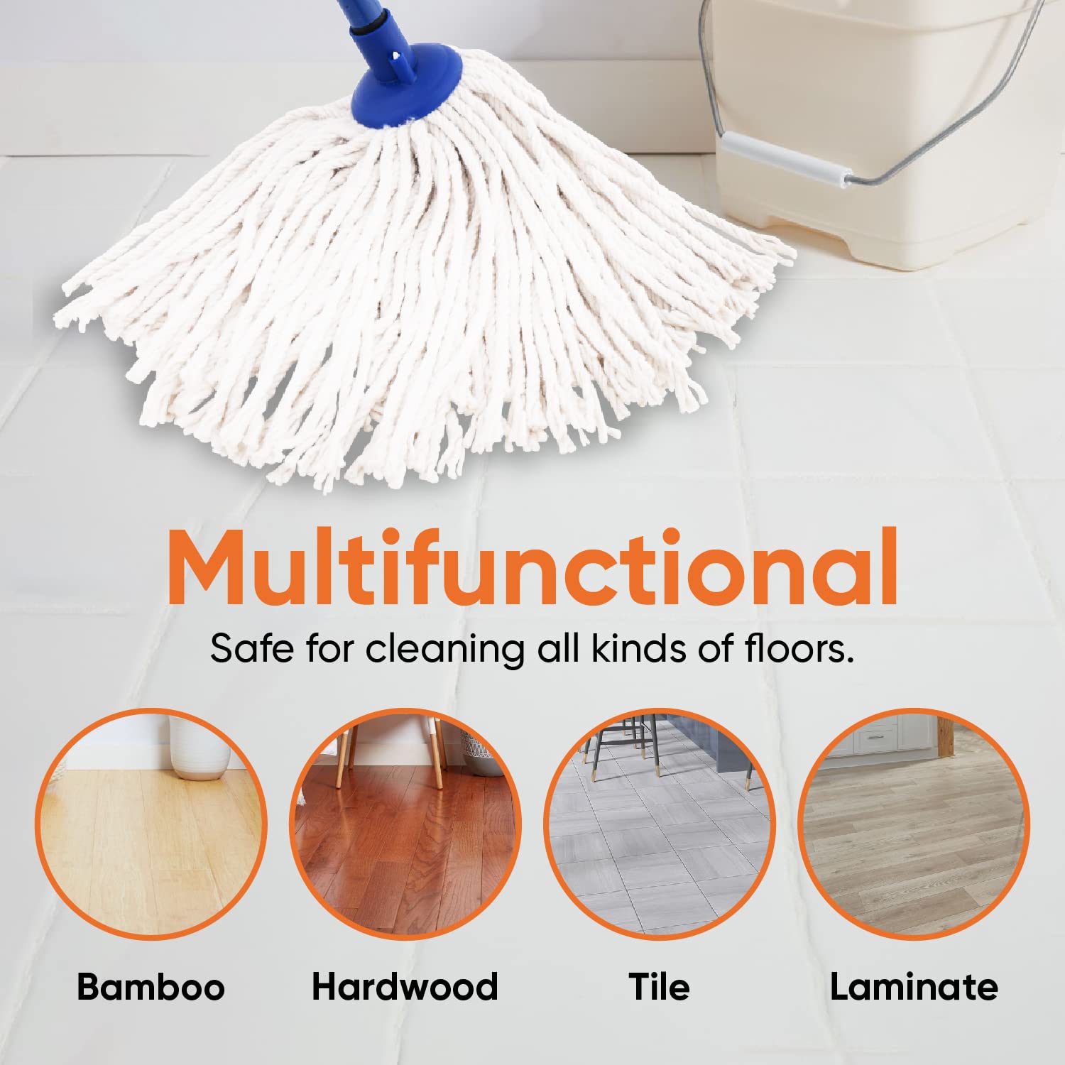 Superio String Mop Replacement, Cotton Mop Head, Refill for Cotton String Mop for Hardwood Floor Cleaning Self Wringing Mop for Home, Kitchen, Bath Heavy Duty Mop Commercial/Industrial, 10β Strings