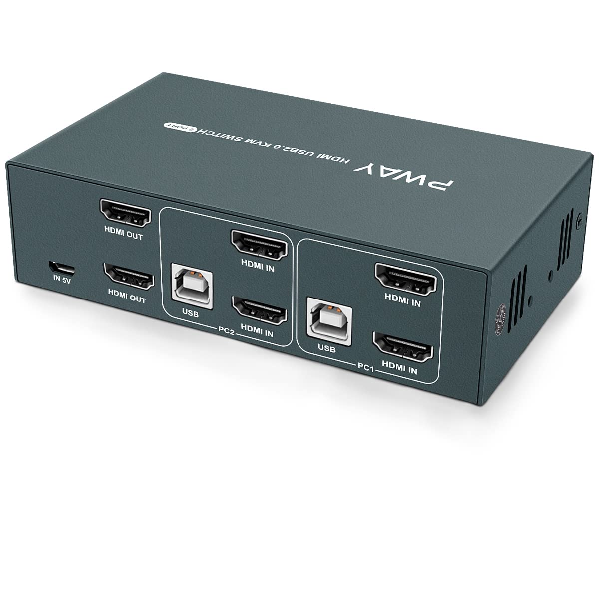 GREATHTEK Dual Monitor HDMI KVM Switch 2 Port, 2 USB 2.0 Hub, UHD 4K@30Hz YUV4:4:4 Downward Compatible, USB Powered, Hotkey Switch, with Cables