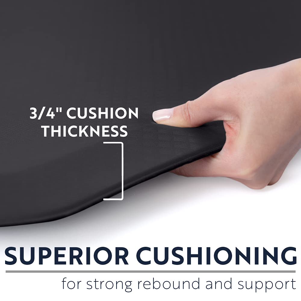 Kangaroo Anti Fatigue Cushion Mat and Chenille Bath Rug, Antifatigue Mat Size 32x20, Foam Pad Relieves Pressure, Bath Rug Size 36x24, Machine Washable, Both in Black, 2 Item Bundle