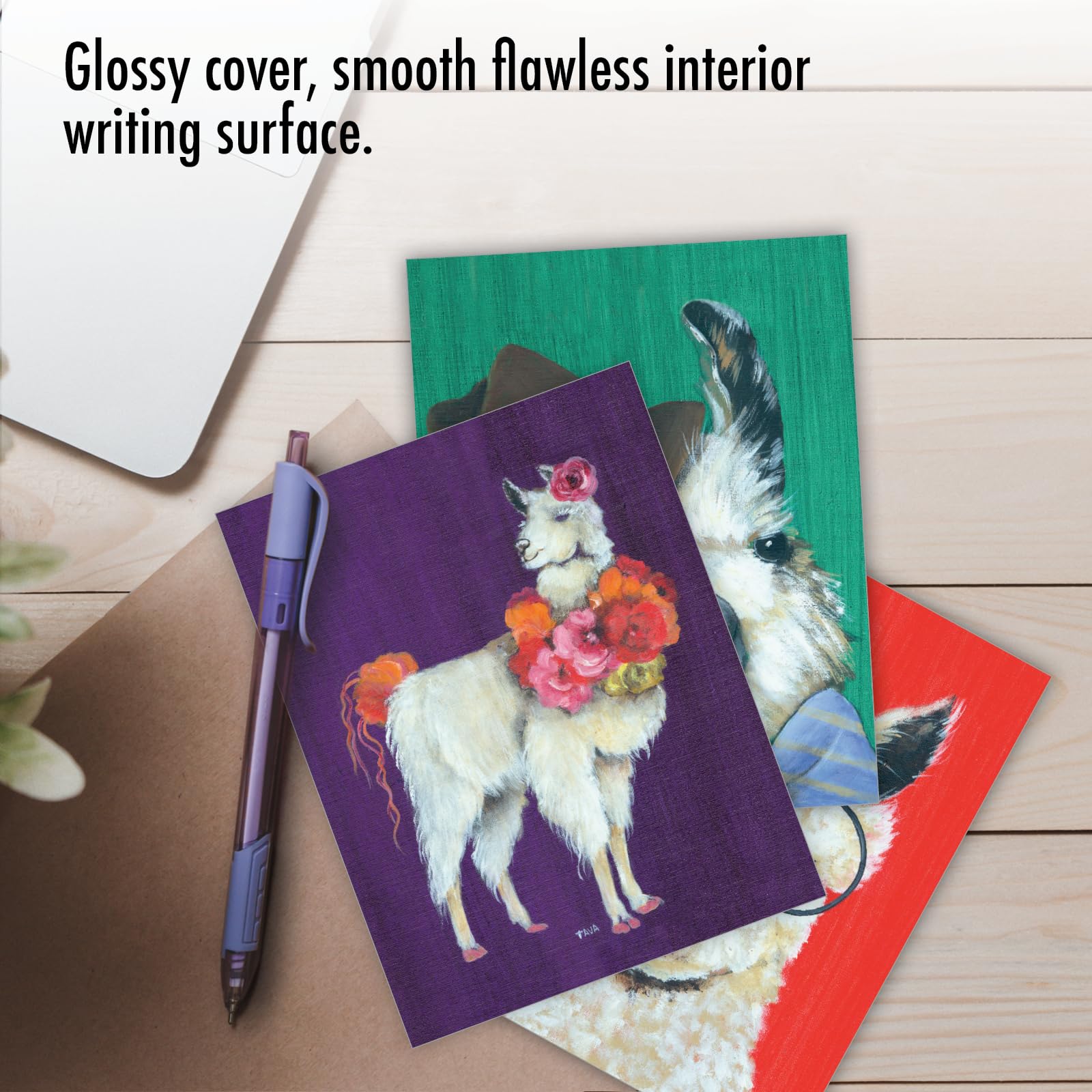 The Best Card Company Assorted Blank Greeting Card Box Set - Incl. 20 Cards + Envelopes - 10 Unique Designs - Perfect for Thank Yous, Invitations, More - Personality Llamas AM7036OCB-B2x10-NB