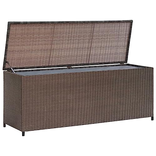 vidaXL Garden Storage Box Poly Rattan Brown Bench Storage Box